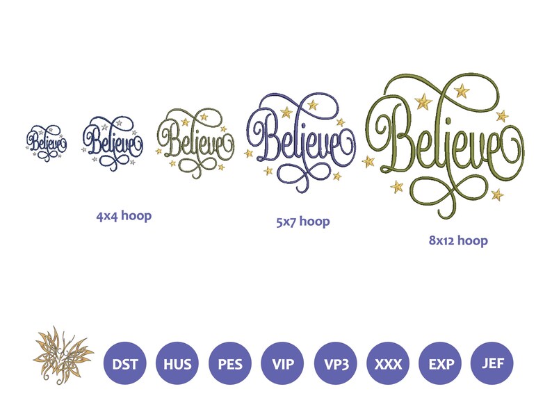 Elegant Script Believe Embroidery Machine Design, Inspirational Word in ...