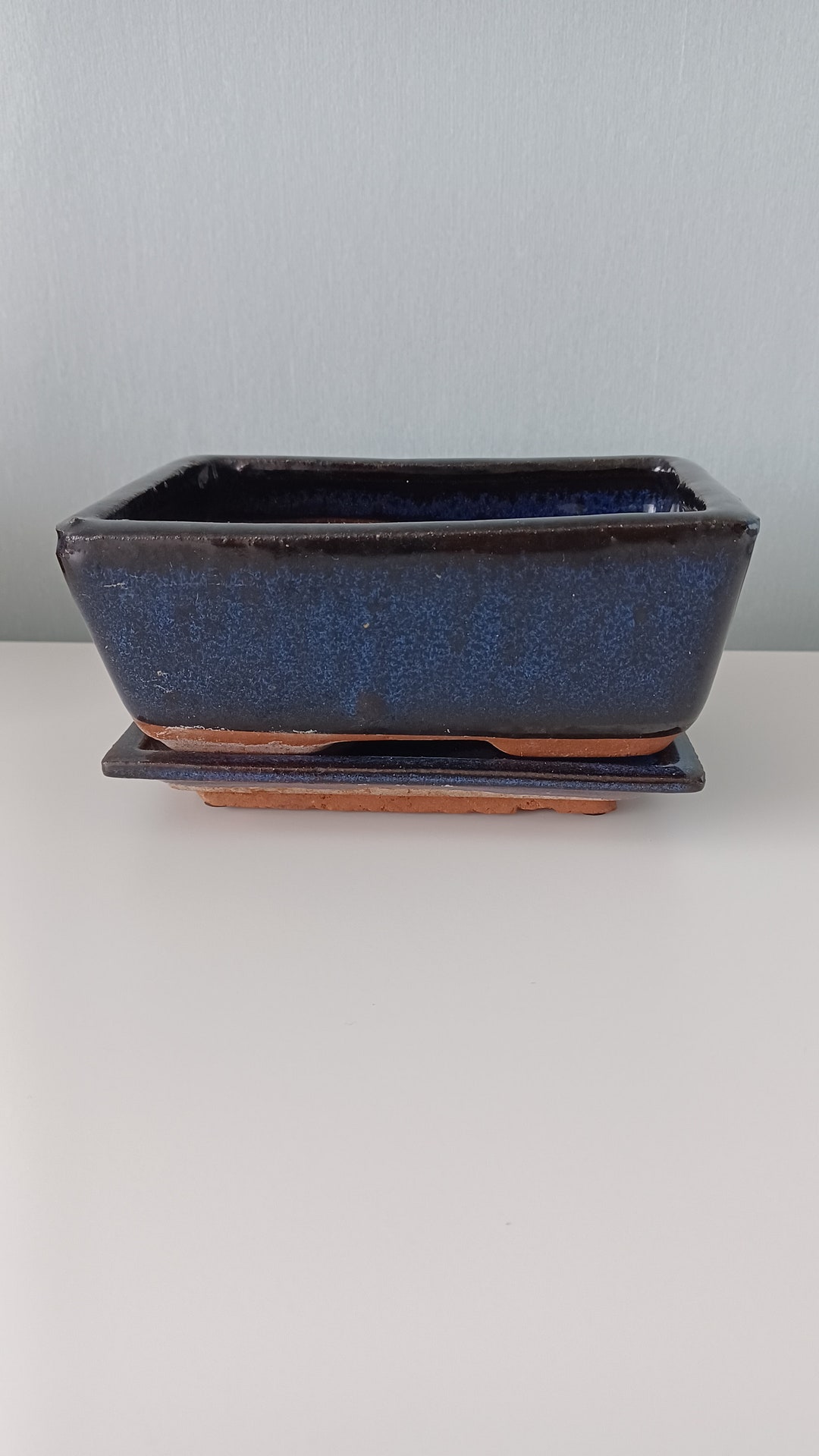 Bonsai Planter and Saucer, Rectangular Shallow Plant Pot, Clay Plant ...