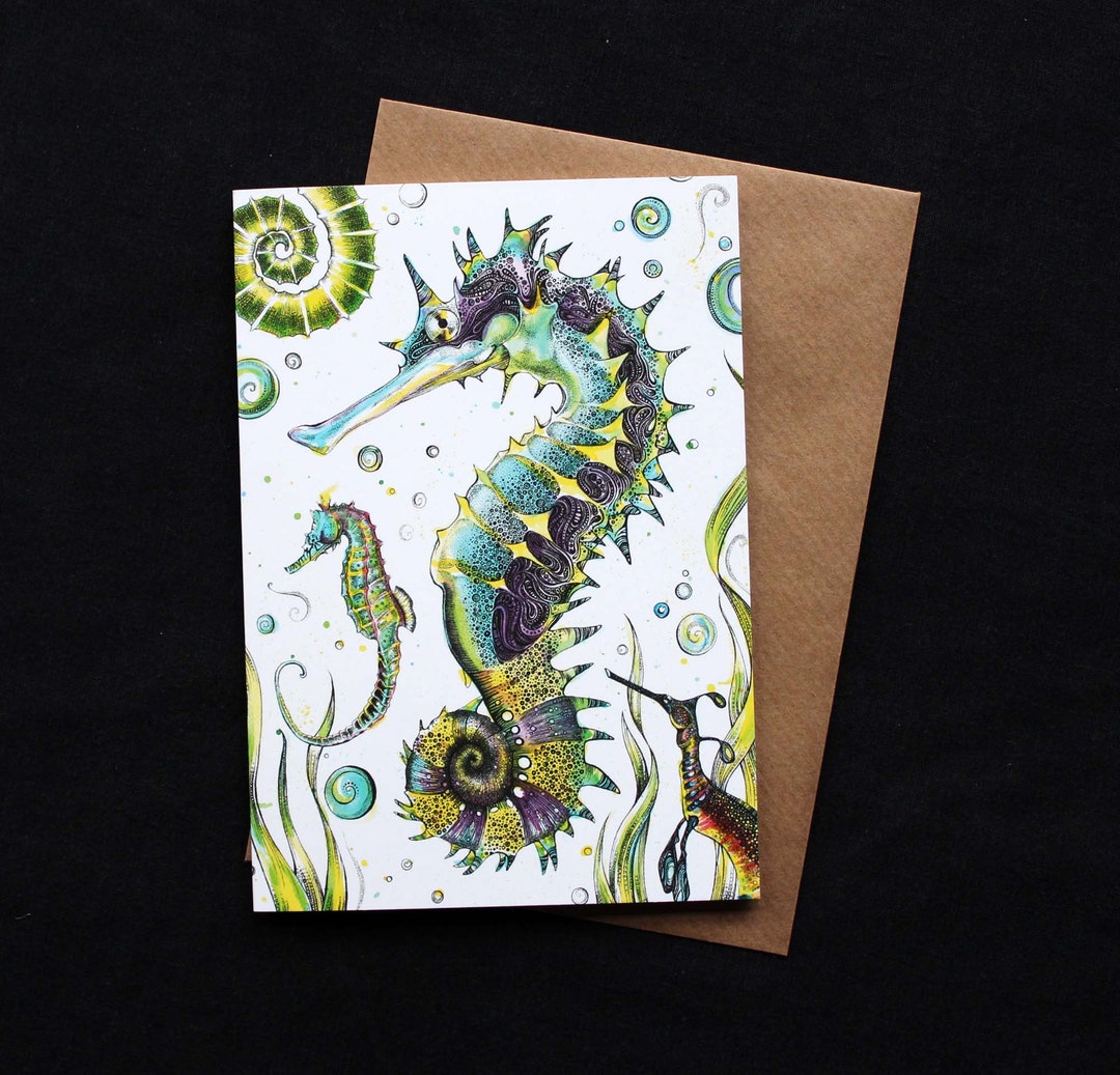 Seahorse Card - Etsy