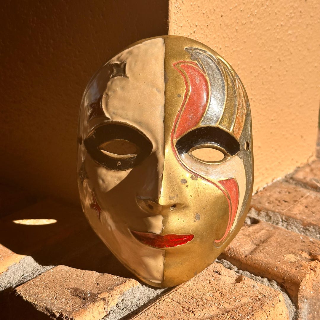 Vintage 80s Brass Enamel Masquerade Mask: Eclectic Wall Decor - Etsy