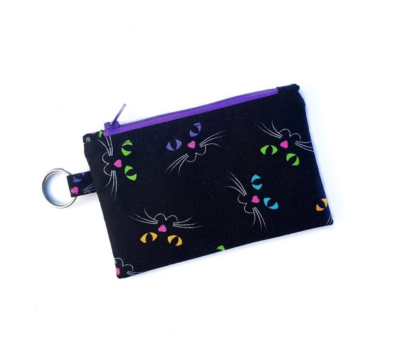 Cat Face Coin Purse: Colorful Cat Eyes on Black Mini Wallet - Etsy