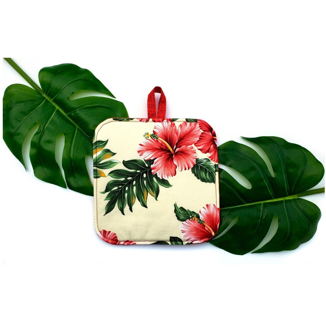 Hawaiian Hibiscus Pot Holder: Tropical Flowers and Monstera Leaf Hot ...