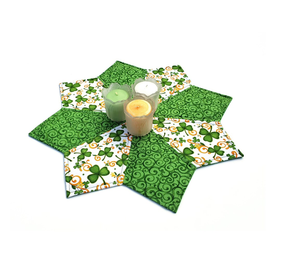 St. Patrick's Day Quilted Table Topper: Green and White Shamrock Topper ...