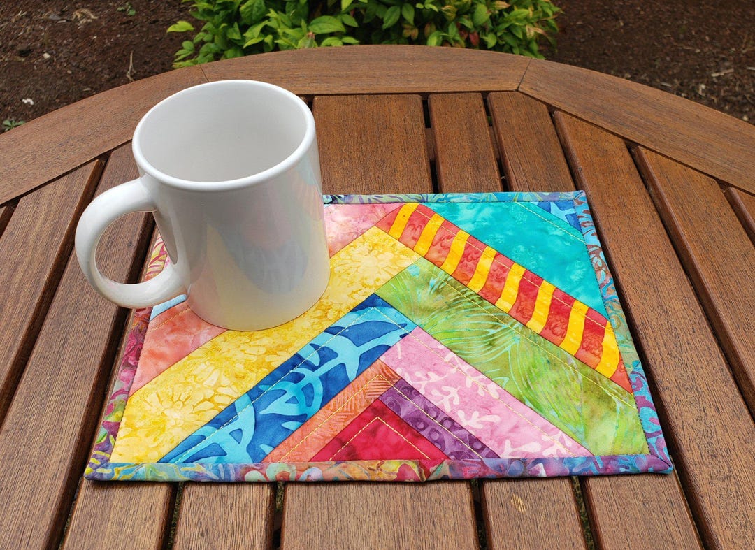 Tropical Batik Braid Mug Rug: Scrappy Quilted Patchwork Candle Mat in ...
