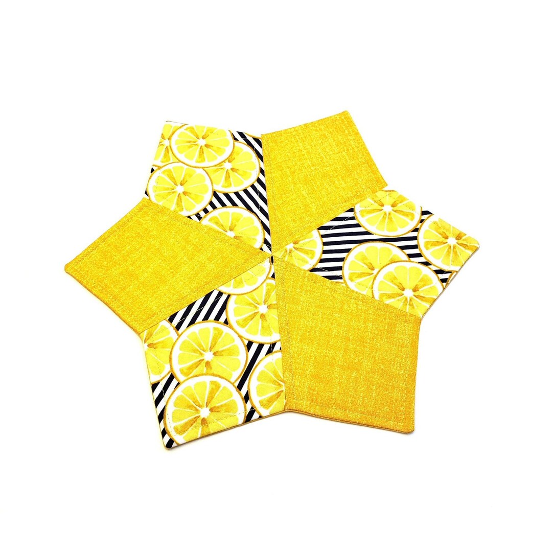 Lemon Slices Quilted Table Topper: Yellow Tossed Lemons With Blue and ...