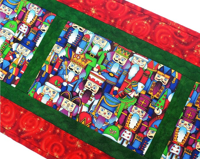 Nutcracker Table Runner: Quilted Christmas Table Runner With Toy Soldiers, Red Green & Blue ...