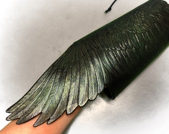 Tooled leather eagle wing cuff Hand tooled leather winged | Etsy