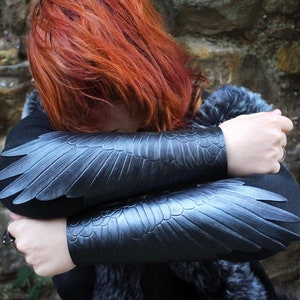 Tooled Leather Raven Wings - Pair of Hand Tooled Leather Winged Bracers ...