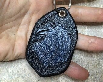Raven Key Holder Hand Tooled Leather Key Fob Original | Etsy