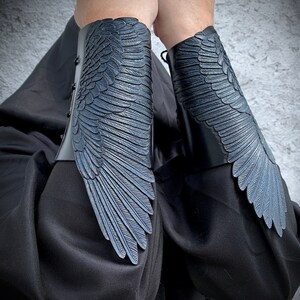 Raven Wings - Pair of Hand Tooled Leather Winged Bracers for LARP ...