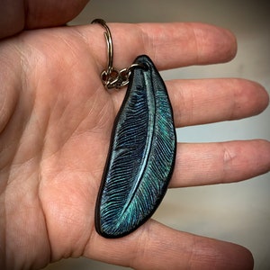 Tooled Leather Raven Feather Key Holder - Hand Tooled Leather Key Fob ...