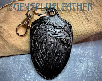 Raven Key Holder Hand Tooled Leather Key Fob Original | Etsy