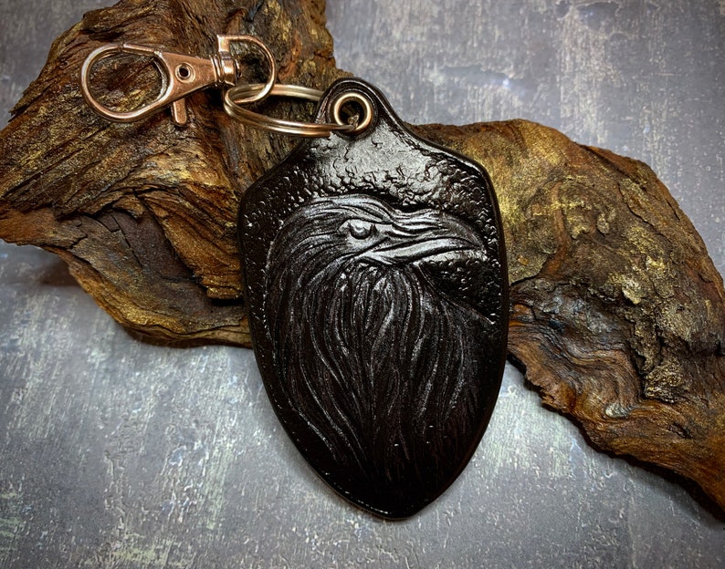 Raven Key Holder Hand Tooled Leather Key Fob Original - Etsy