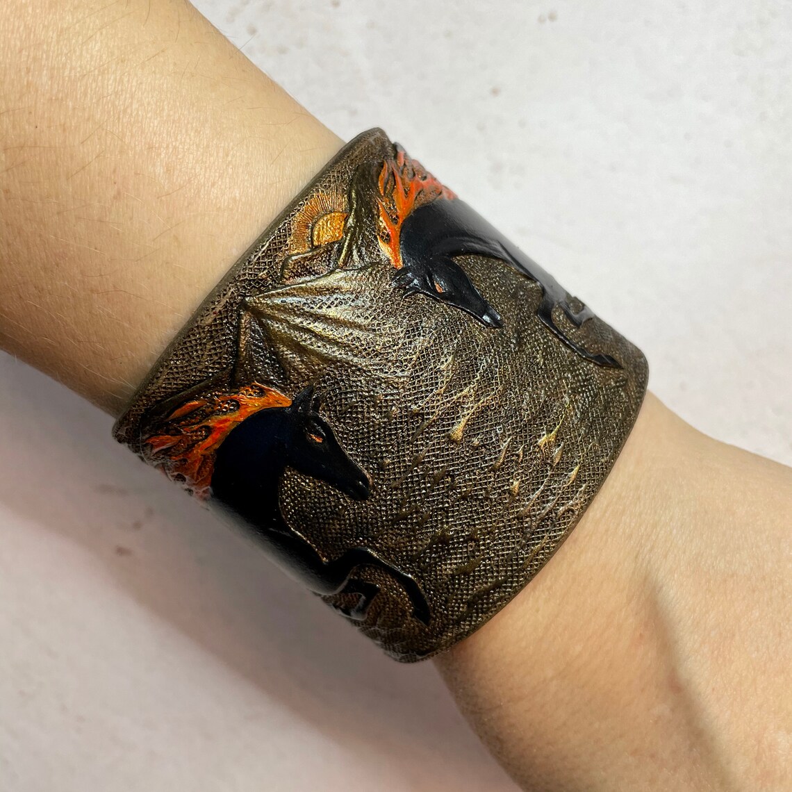 Tooled Leather Cuff Bracelet With Infernal Horses Hand - Etsy