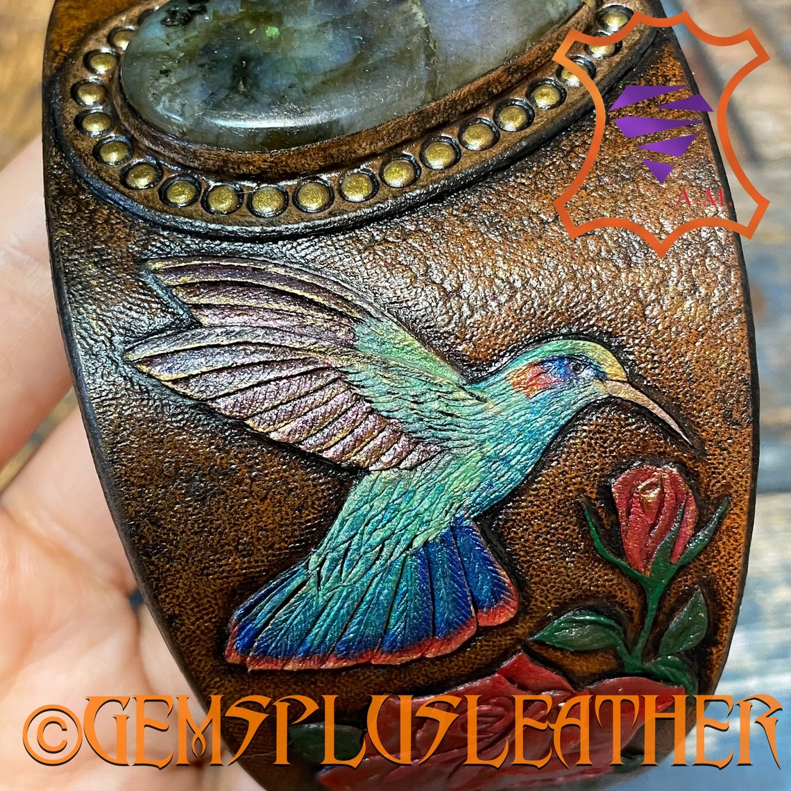 Tooled Leather Hummingbird Bracelet Hand Painted Leather - Etsy UK