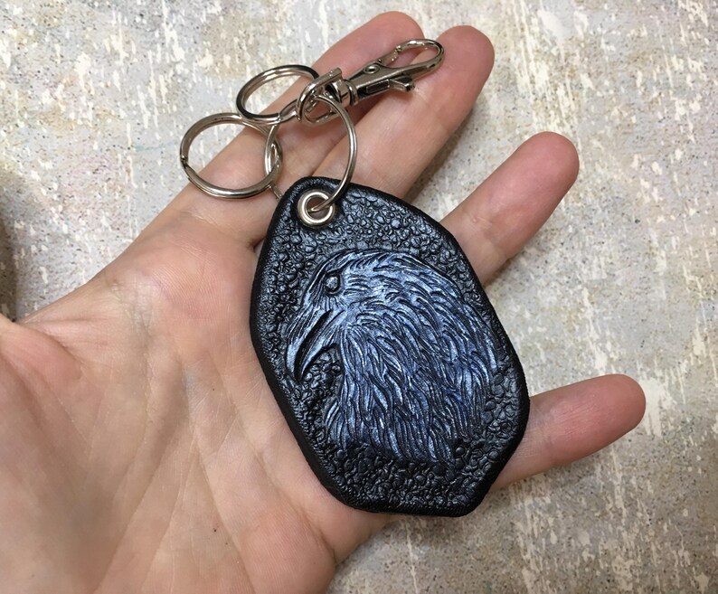 Tooled Leather Raven Key Holder Hand Tooled Leather Key Fob - Etsy