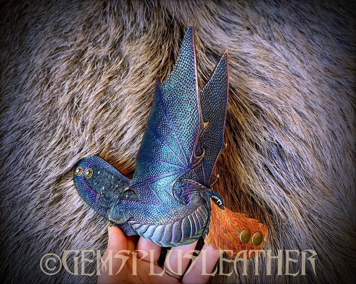 Hand Tooled and Hand Painted Leather Flying Dragon Cuff - Etsy