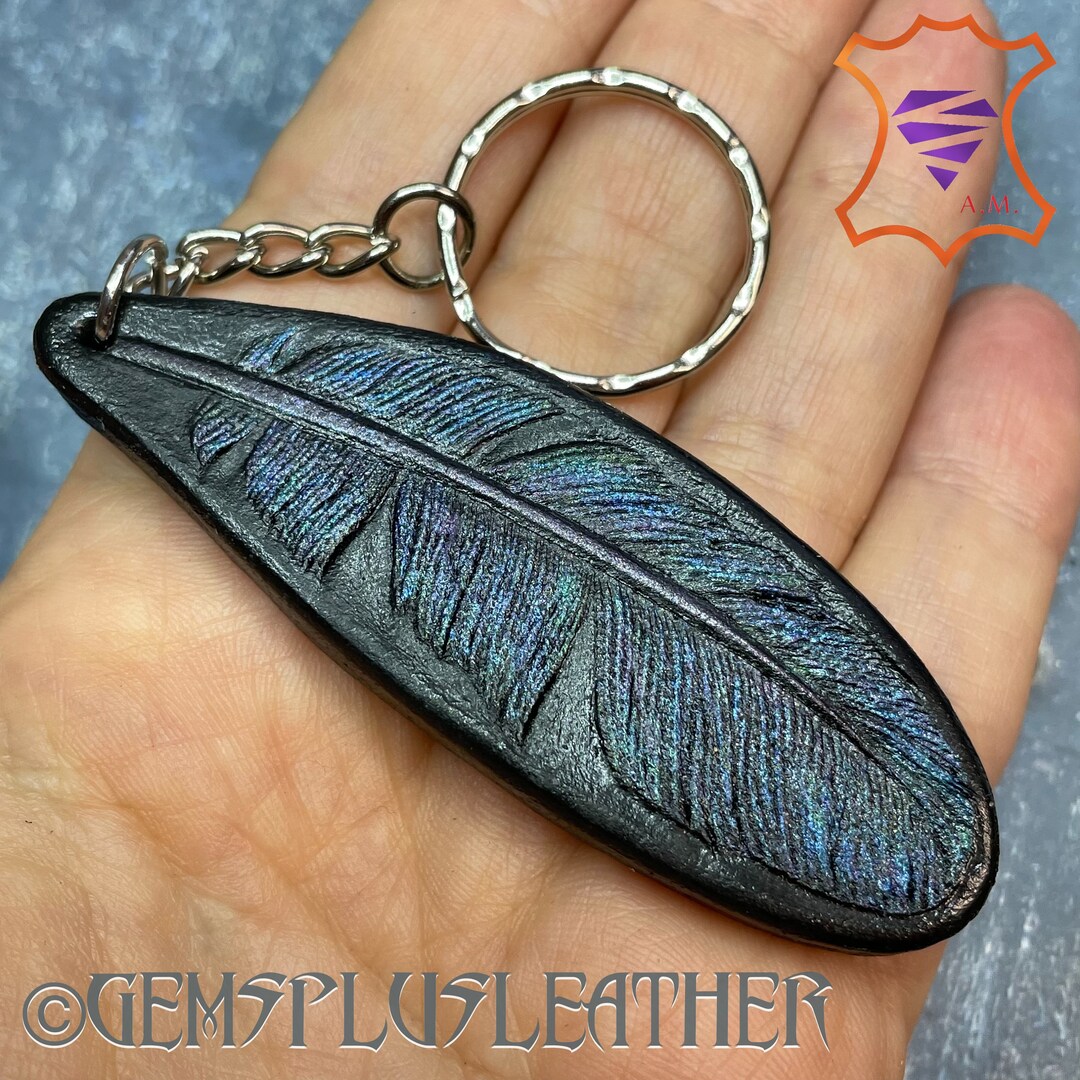 Tooled Leather Fantasy Raven Feather Key Holder Hand Tooled - Etsy