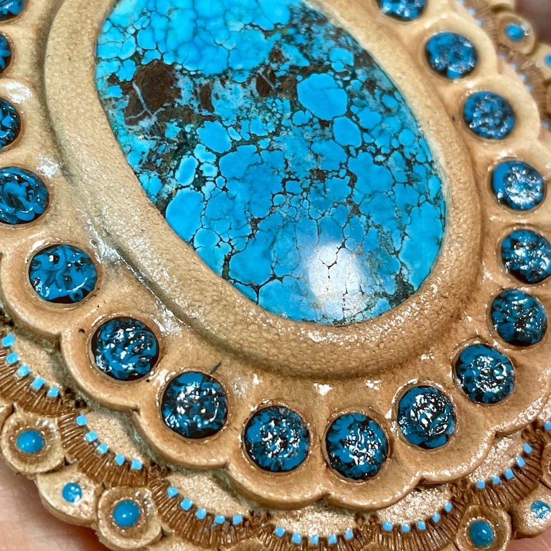 Hand Tooled Leather Conchos With Turquoise Natural Gemstone - Etsy
