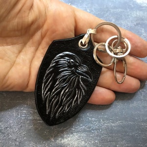Tooled Leather Raven Key Holder - Hand Tooled Leather Key Fob ...
