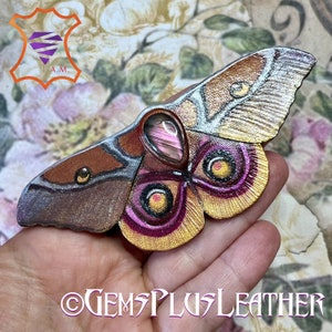 Tooled Leather Madagascan Emperor Moth Brooch / Pendant Transformer ...