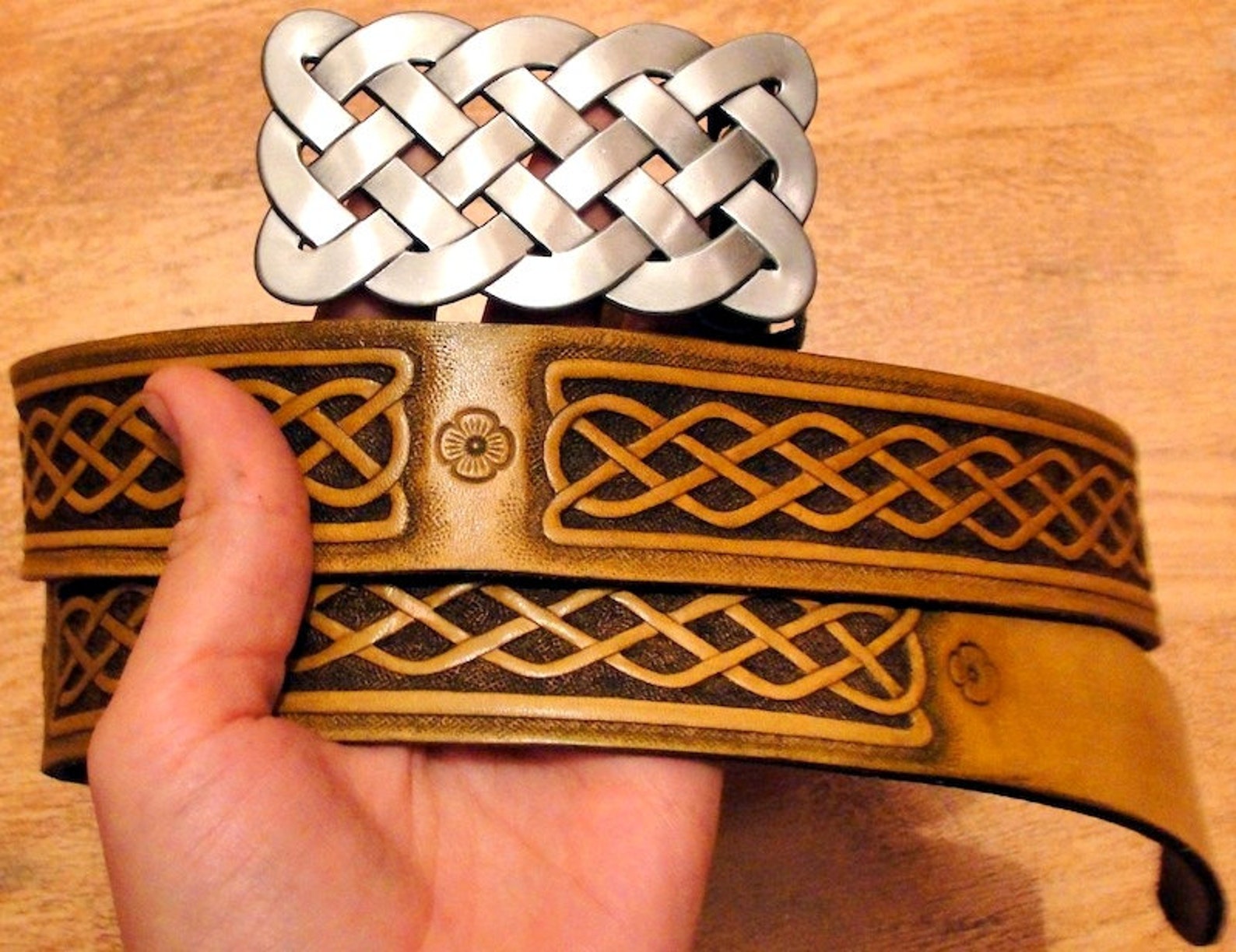 Hand Tooled Leather Celtic Knot Belt Hand Carved Custom Made | Etsy
