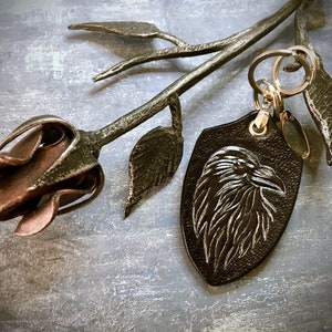 Tooled Leather Raven Key Holder - Hand Tooled Leather Key Fob ...