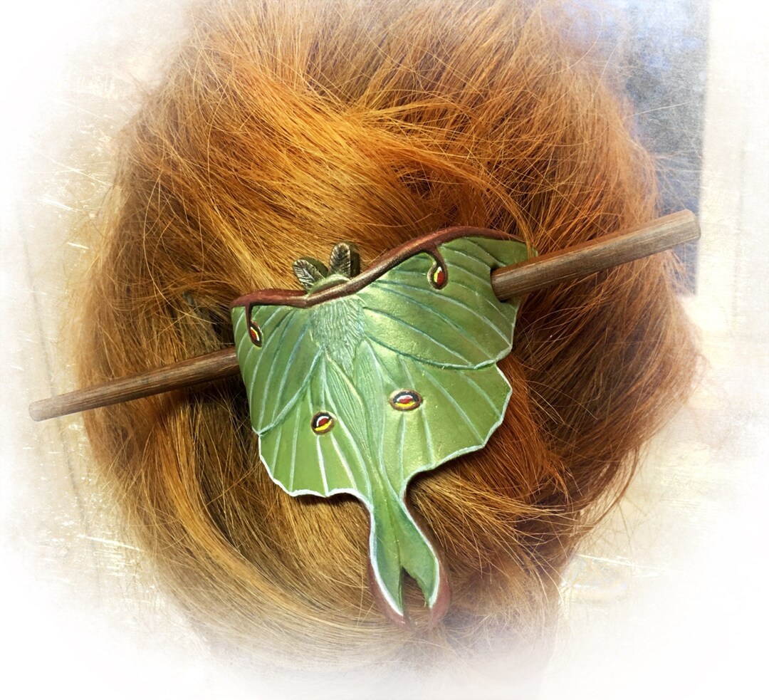 Tooled Leather Luna Moth Shawl Pin or Ponytail Cuff With Stick ...