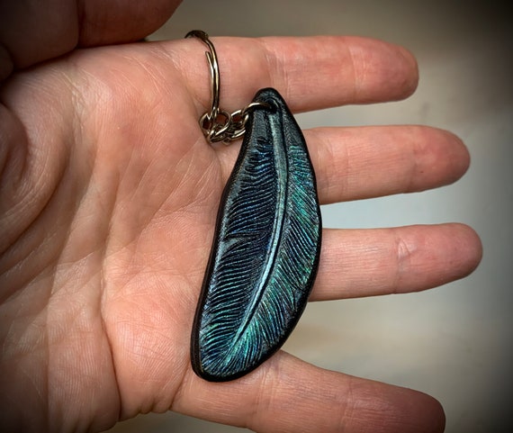 Tooled Leather Raven Feather Key Holder Hand Tooled Leather | Etsy
