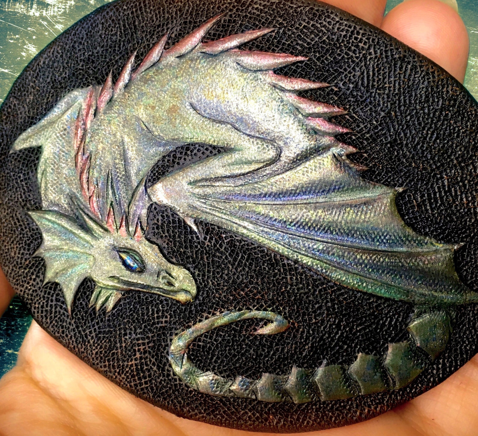 Rainbow Dragon Hair Barrette Hand Tooled Leather Hair - Etsy