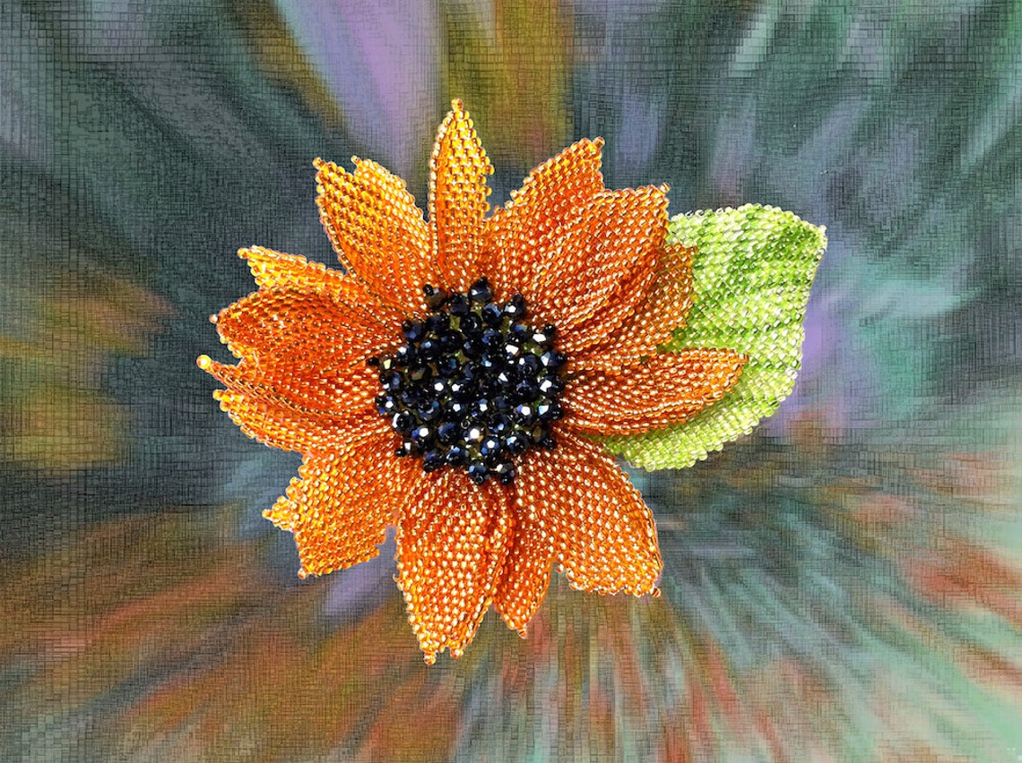 Pattern & Tutorial for Beaded Sunflower With the Leaf - Beading Schema ...