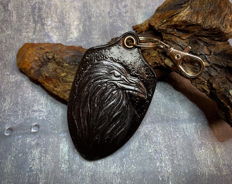 Raven Key Holder Hand Tooled Leather Key Fob Original | Etsy
