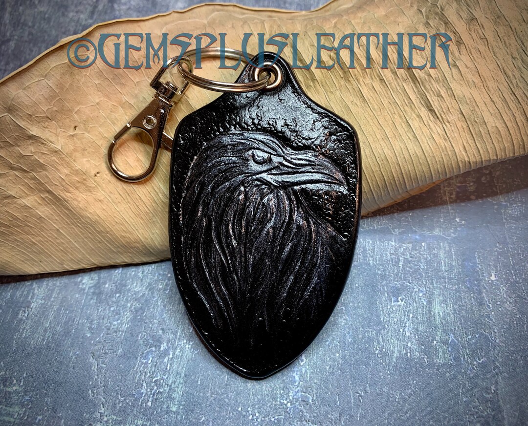 Raven Key Holder - Hand Tooled Leather Key Fob - Original Artisan Gift ...