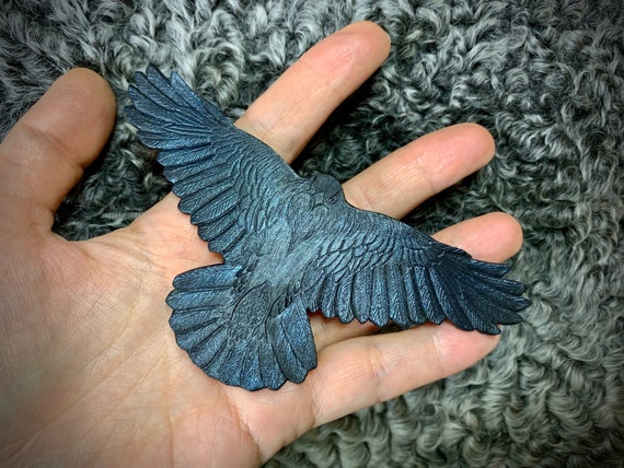 Tooled Leather Raven Shawl Pin or Hair Cuff Black Raven - Etsy