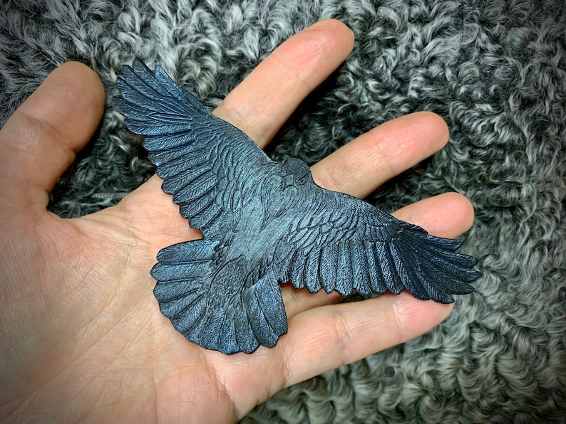 Tooled Leather Raven Shawl Pin or Hair Cuff Black Raven - Etsy