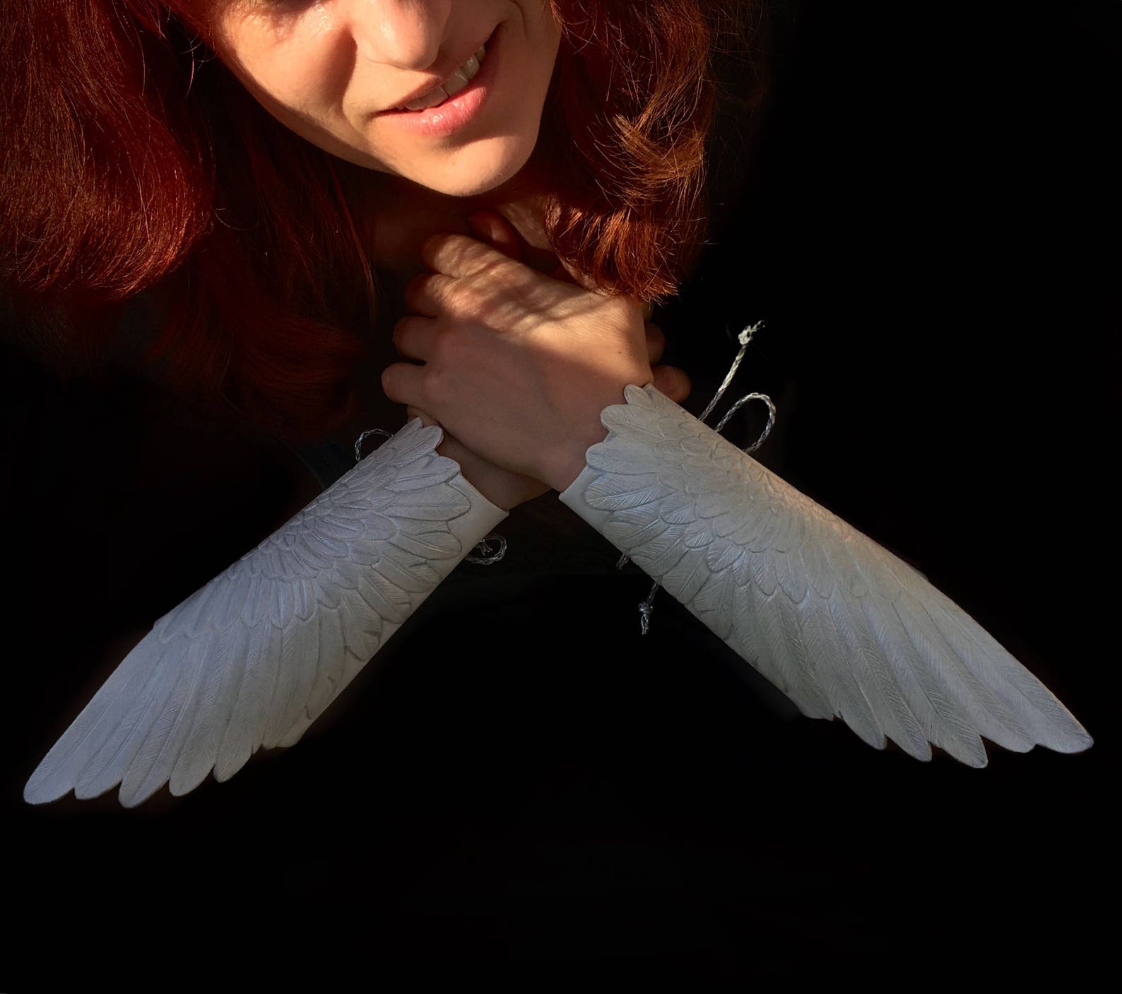 Hand Tooled Leather Swan Wing Bracers: Angel Wings With Silver Sheen - Etsy