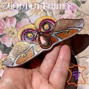 Tooled Leather Madagascan Emperor Moth Brooch / Pendant Transformer ...
