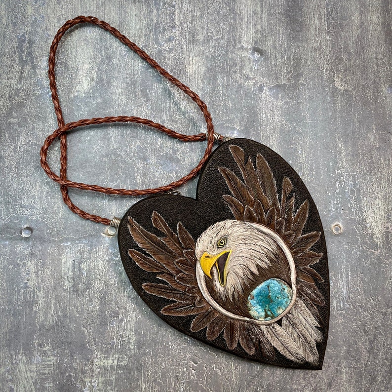 Tooled Leather Bald Eagle With Turquoise 3D Piece by | Etsy