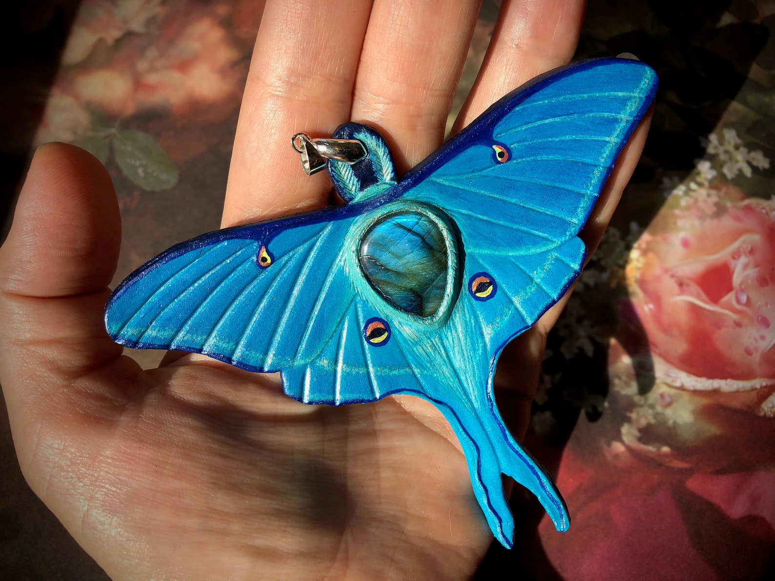 Fantasy Tooled Leather Luna Moth Pendant With Blue Labradorite - Etsy