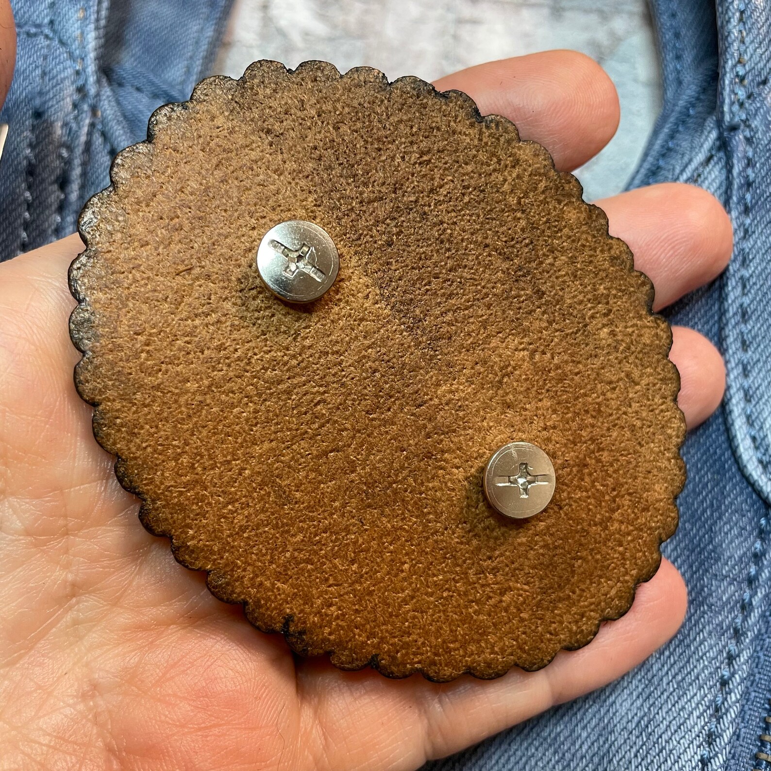 Hand Tooled Leather Concho With Chrysocolla Cabochon Natural - Etsy