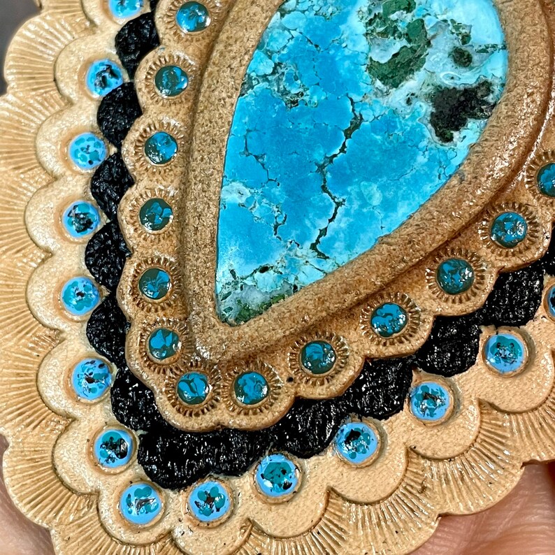Hand Tooled Leather Conchos With Turquoise Natural Gemstone - Etsy