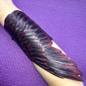 Tooled Leather Wing Cuff With Red Iridescent Sheen - Tooled Leather ...