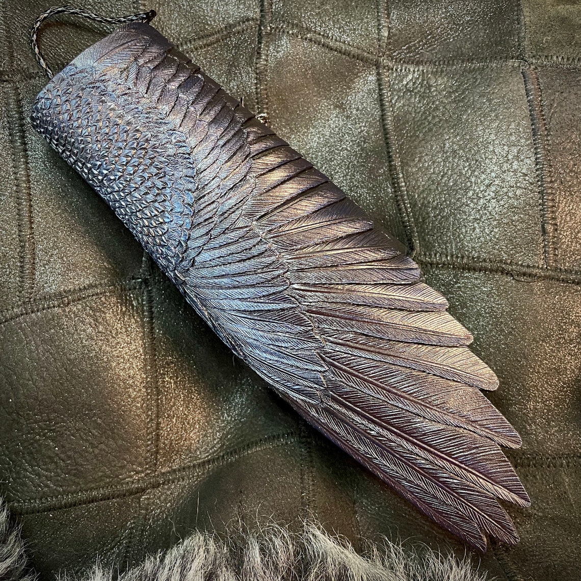 Tooled Leather Raven Wing Cosplay Bracer Tooled Leather - Etsy