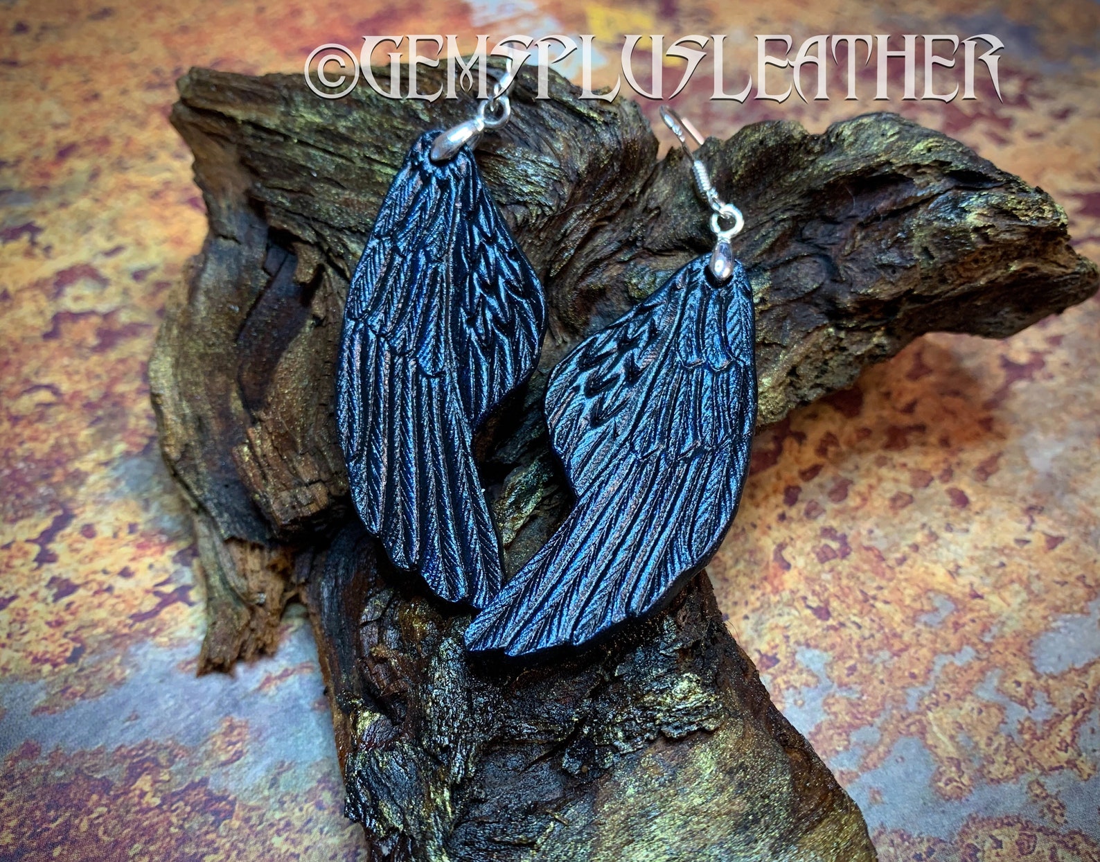 Hand Tooled Leather Raven Wings Earrings With Sterling Silver - Etsy