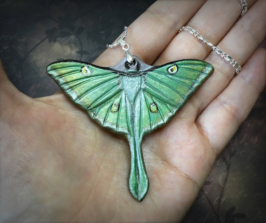 Fantasy Tooled Leather Luna Moth Pendant - Iridescent Moth Pendant ...