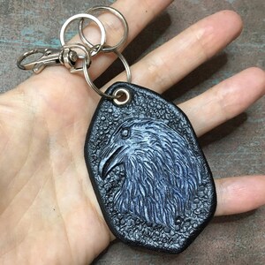 Tooled Leather Raven Key Holder - Hand Tooled Leather Key Fob ...