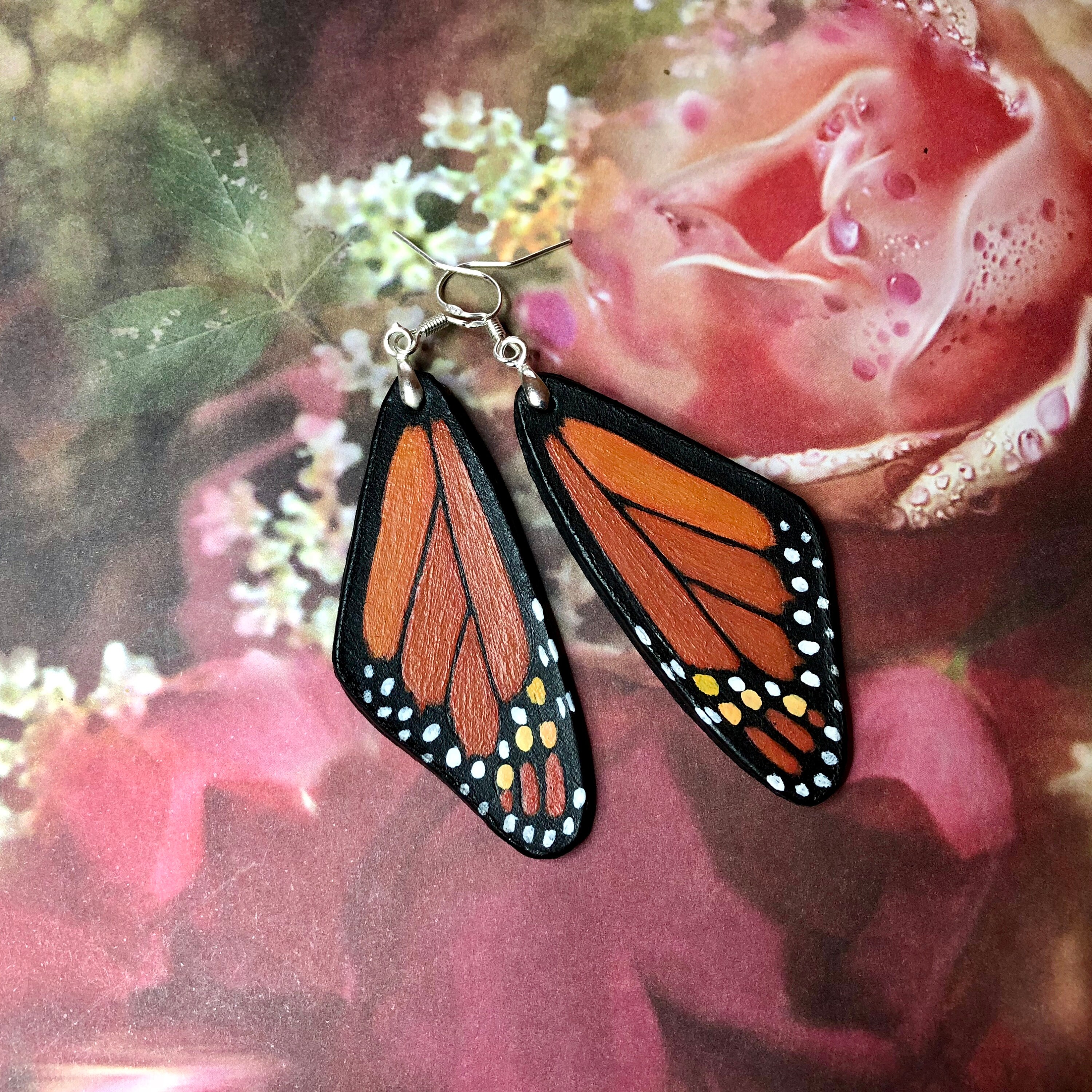 Hand Tooled Leather Monarch Butterfly Earrings With Sterling Silver ...