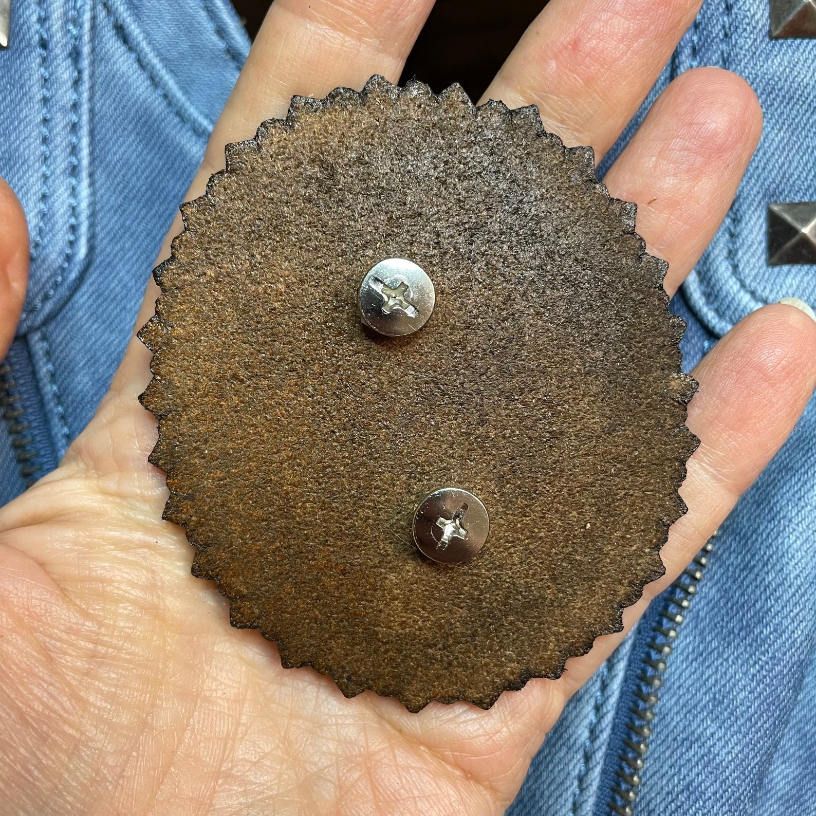Hand Tooled Leather Concho With Chrysocolla Cabochon Natural - Etsy