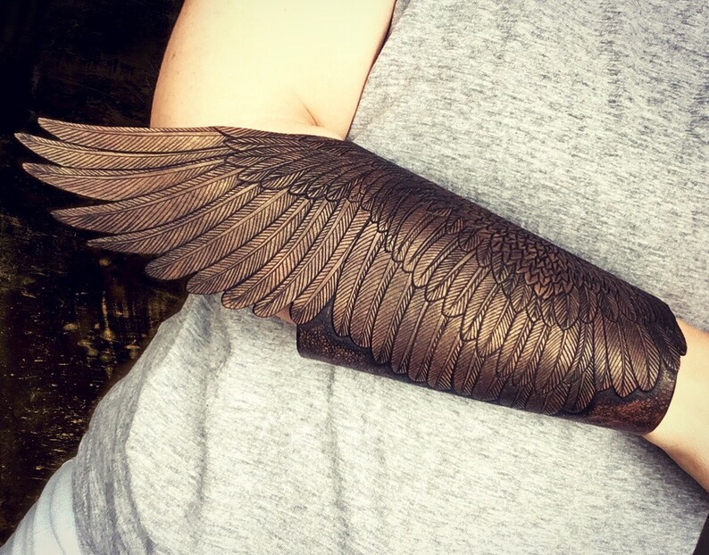 Antique wing bracer Hand tooled leather winged bracer | Etsy