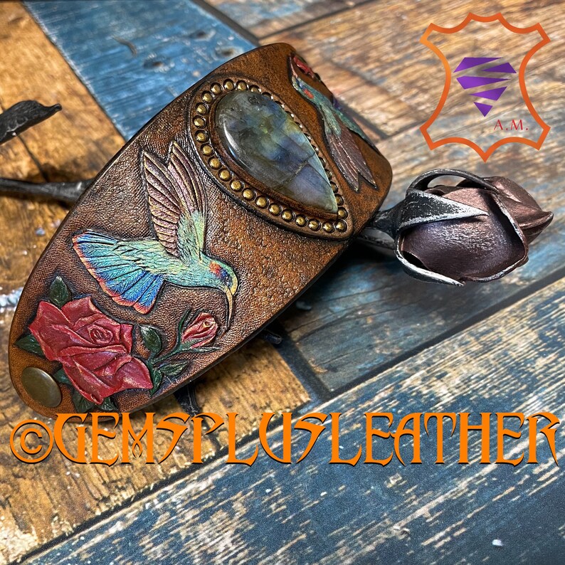 Tooled Leather Hummingbird Bracelet Hand Painted Leather | Etsy